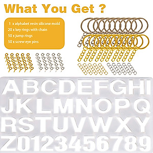 Hayayu Silicone Molds for Resin, Alphabet Letter Epoxy Resin Mold, Backward Keychain Casting Molds Kit for Jewellery Pendants Earrings House Number Making with Key Rings Screw Eye Pins
