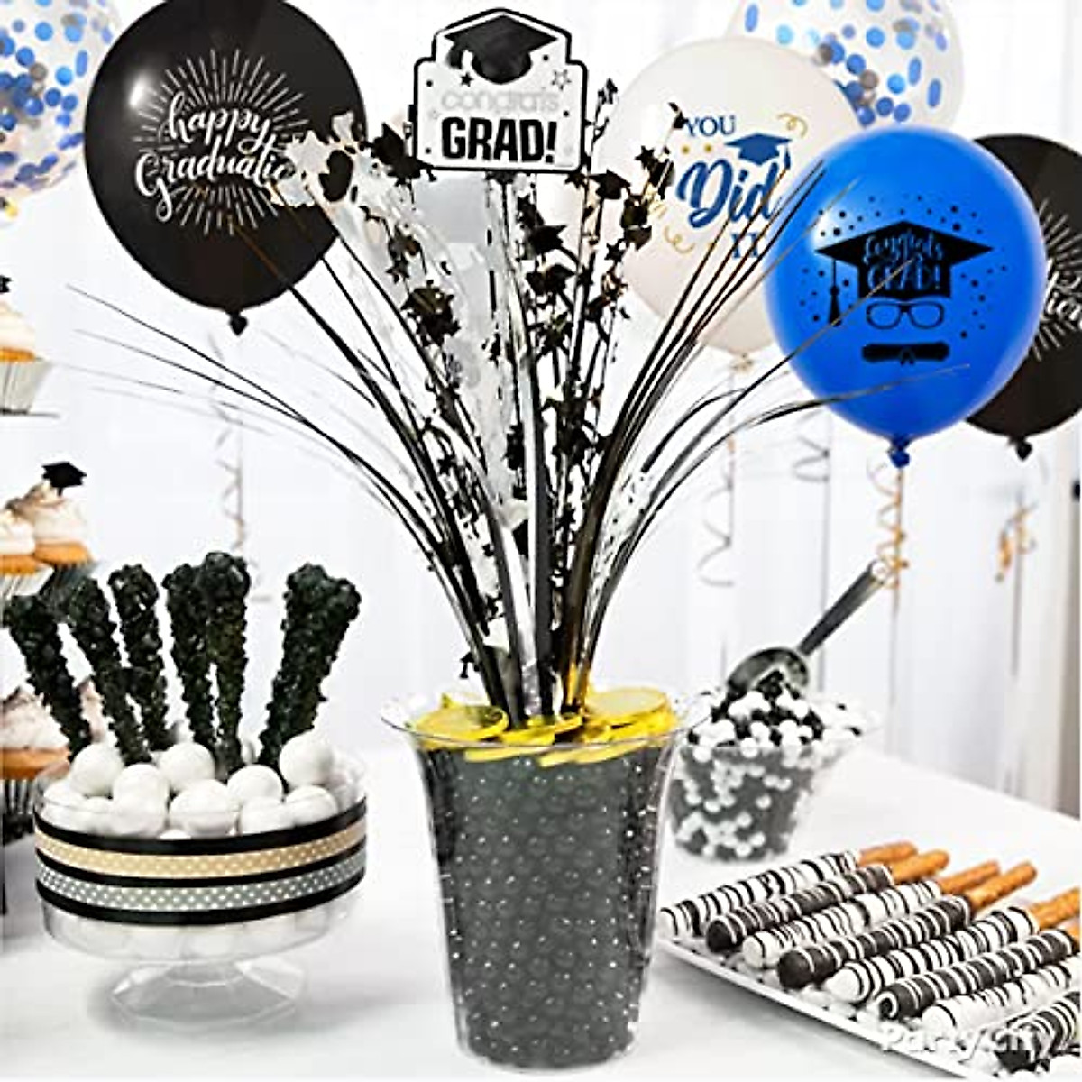 Graduation Balloons Blue 2023 40pcs 12 Inch Royal Blue White Black Confetti Latex Helium Congrats Grad Balloons for Grad Party Decorations Supplies