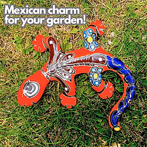 Colorful Ceramic Lizard - Talavera Pottery Mexican Garden Home Decor Creatures Salamander Dragonfly Animals Reptiles Hand-Painted Gecko Wall Art - Made in Mexico - Lagartija