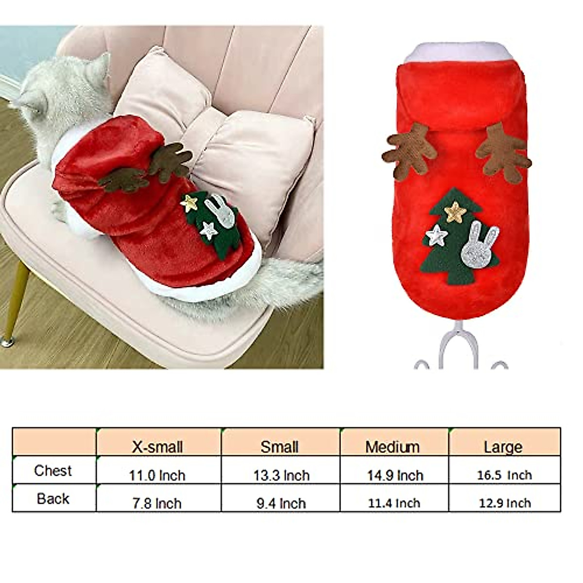 ANIAC Dog Christmas Clothes Xmas Puppy Hoodies with Elk Antler Funny Pet Reindeer Costume Coat Holiday Winter Pet Clothing Xmas Outfit for Cats Small Medium Dogs (A, X-Small)