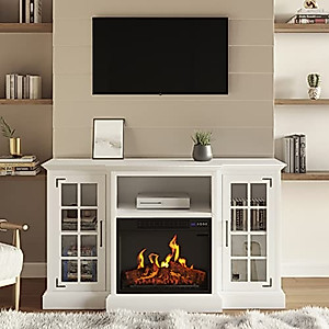 TV Stand with Electric Fireplace Fits TVs up to 65-Inches - Media Console with Storage Cabinet, Adjustable Heat, and LED Flames by Northwest (White)