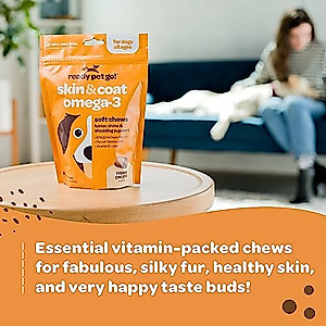 Healthy Dog Skin and Coat Supplement | Nourishing Omega 3 Fish Oil for Dogs Skin and Coat Plus Heart and Joint Support with EPA DHA & Vitamin E | Mange Allergy & Itchy Skin Relief for Dogs | 90 Chews