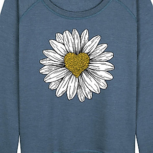 Instant Message - Daisy Heart Drawing - Women's Lightweight French Terry Pullover - Size 4X Heather Blue