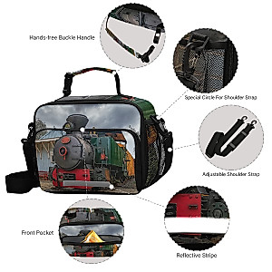 Exnundod Vintage Steam Locomotive Lunch Bag Train Station Reusable Insulated Bag Cooler Lunch Tote with Bottle Holder Adjuster Shoulder Strape Durable for Men Women Kids Adults