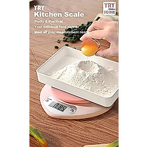 YRY Pink Kitchen Scale - Large LCD Display, Tare Function, 11 lbs(5kg) Capacity, 0.03 oz.(1g) Precise Graduation, ML and Oz Unit for Liquids and Solids - Ideal Food Scale for Baking & Cooking (5kg/1g)