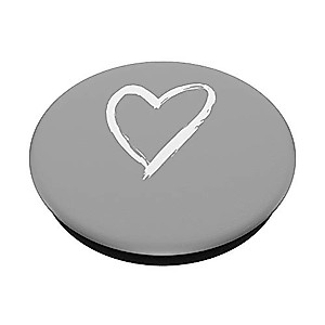 Cute Hand Drawn Minimalist White Heart on Grey PopSockets Swappable PopGrip