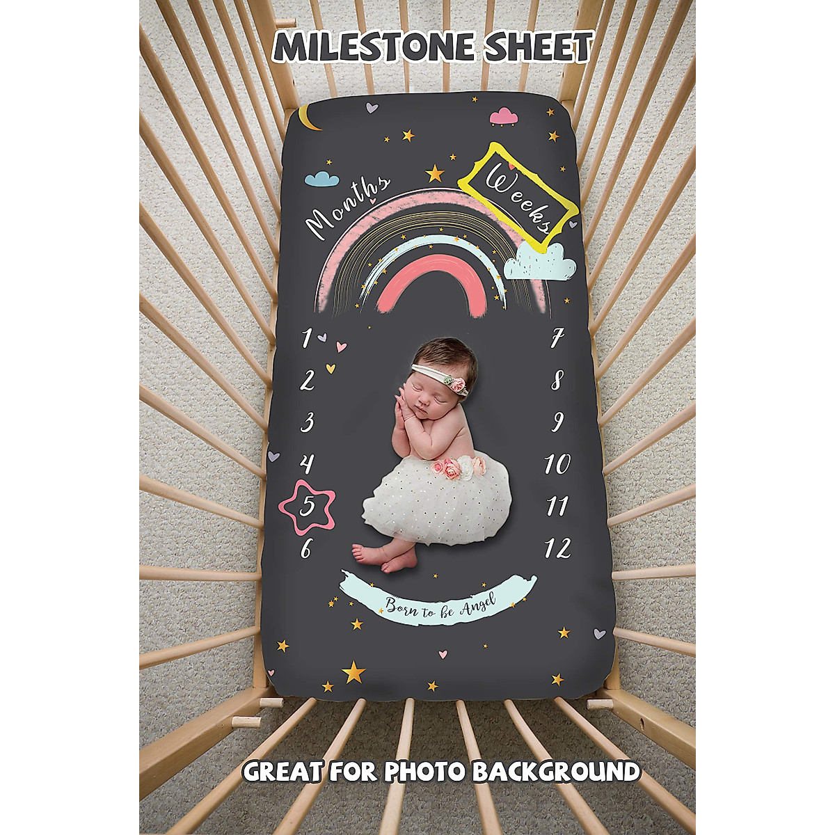 Pack of 3 Premium Bassinet Sheets for Bassinet Pad/Mattress: Milestone Fitted Sheet, Universal Fit, Unisex Rainbow Cloud Sheet | Knitting | Great Shower Gift for Boy Girl |170 GSM