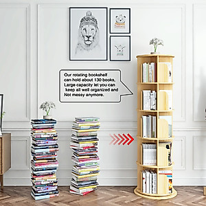 hhgrapehh Rotating Bookshelf, 360 Display Corner Bookshelf for Small Space, 5 Tier Floor Standing Bookcase Storage Rack, Wood Narrow Organizer for Bedroom, Living Room, Study Room, Kids&Adults Solid