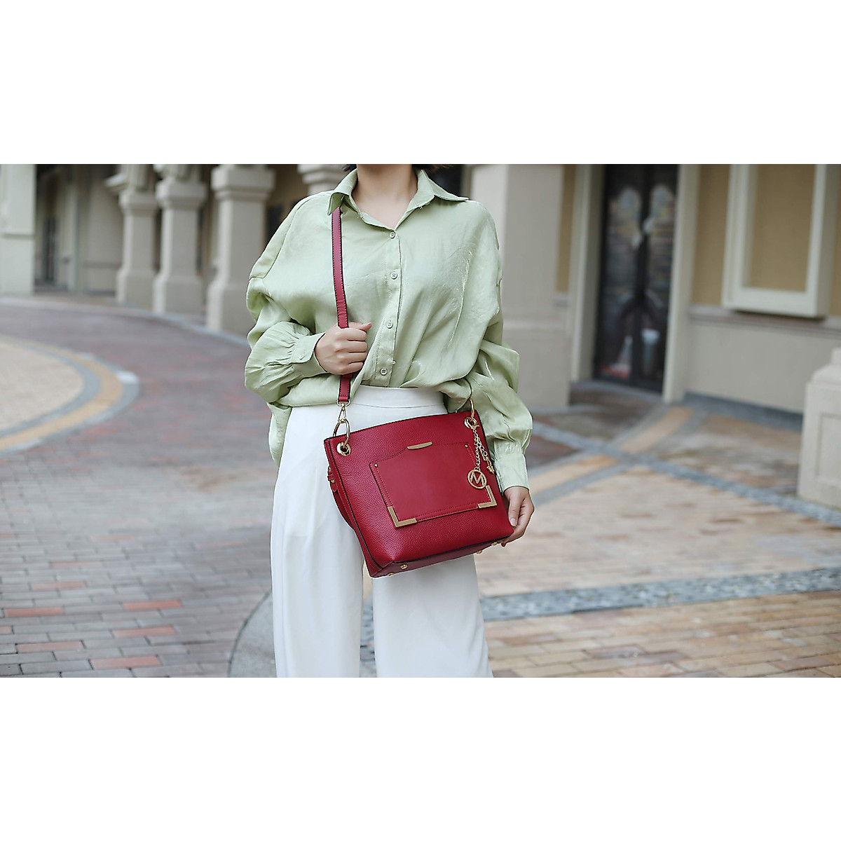 MKF Crossbody Tote Bag for Women, & Wristlet Wallet Purse Set – PU Leather Top-Handle Satchel Shoulder Handbag Grace Yellow