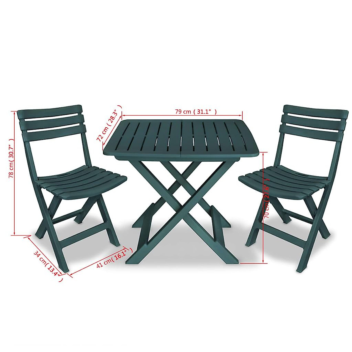 vidaXL 3-Piece Weather-Resistant Plastic Bistro Set in Vibrant Green - Folding Outdoor Patio Furniture for Compact Spaces
