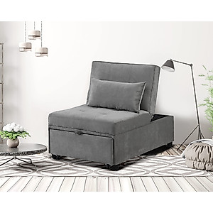 GEEVIVO Sleeper Chair Bed, Convertible Chair Bed 4 in 1 Multi-Function Folding Ottoman Bed Sofa Bed Modern Linen Fabric with Adjustable Backrest for Living Room/Small Apartment