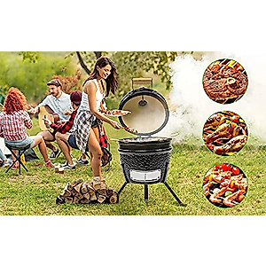 WHNB 13 Inch Mini Grill Garden Ceramic Charcoal Grills Multifunctional Outdoor Without Side Table for BBQ, Camping and Picnic -Black