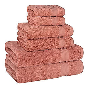 Cotton Paradise 6 Piece Towel Set, 100% Cotton Soft Absorbent Turkish Towels for Bathroom, 2 Bath Towels 2 Hand Towels 2 Washcloths, Coral Towel Set