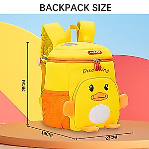 EANLOLY Toddler Backpack, 3D Cute Cartoon Animal Preschool Kids Backpack, with Chest Strap & Bottle Holder, Neoprene Waterproof Bookbag, School Lunch Backpack for Boys Girls, Yellow Duck