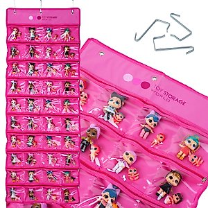 Toy Storage World Hanging Toy Organizer Storage with 40 clear view Toy Pockets for LOL Doll Organizer for Girl Room, Barbie storage container, Toy storage, Craft storage, Classroom storage (Azure)