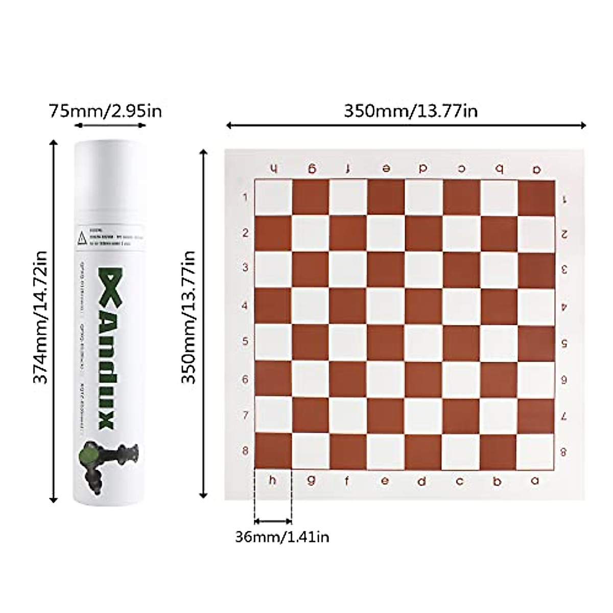 Andux Chess Game Set Chess Pieces and Rollable Board QPXQ-01 (Brown,35x35cm)