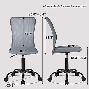 Ergonomic Office Chair Mesh Computer Chair Small Desk Chair Back Support Lumbar Support Modern Executive Adjustable Chair Mid Back Task Rolling Swivel Chair with Wheels Armless (Grey)