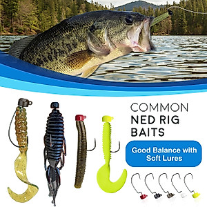 Reaction Tackle Tungsten Mushroom Head Ned Rig Shroom Jig Heads for Finesse Fishing, Weedless Jig Head for Bass Fishing with Soft Lures (5-Pack) 1/5oz Chartreuse weedless