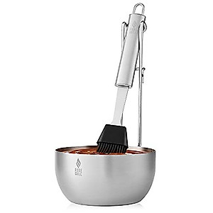 Pure Grill Stainless Steel BBQ Sauce Pot and Silicone Basting Brush - Barbecue Utensil Tool Set