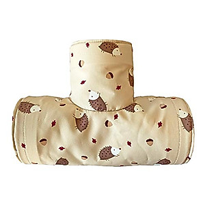 Handmade Fleece 3-Way Small Animal Tunnel Collapsible Pet Play Toy Tunnel Tube for Dwarf Rabbit Hamster Guinea Pig Toys Chinchilla Sugar Glider Hedgehog Hideout Cave (Beige)