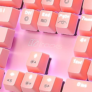 i-rocks K75M Mechanical Keyboard - 104 Keys - with Cherry MX Brown Switches, PBT Keycaps, Backlit LED Light and Shortcut Keys - Programmable Light & Macro Recorder (Pink)
