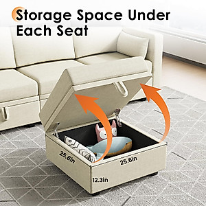 YOUDENOVA 25'' Modular Storage Ottoman Sectional Sofa Module Free Reversible Chaise Couch Convertible Ottoman Free Configuration Ottoman, Beige