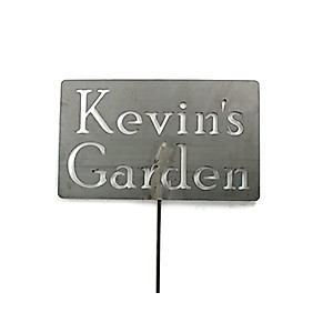 Custom Metal Garden Stake and Pet Memorial Signs Wall Art or Staked Options 20 to 33 Inches Tall Rusted or Powder Coated Finish (Rectangle Sign Plus Stake, 8x5 Inches)