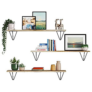 Wallniture Colmar Floating Shelves for Living Room Decor, 36"x6" Long Wall Shelf Kitchen Organization, Office Bookshelf, Storage Shelves for Bathroom Decor, Set of 3, Burnt