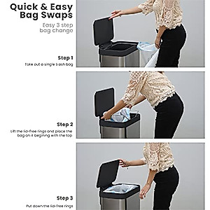 Home Zone Living 18.5 Gallon Large Capacity Kitchen Trash Can, Tall Stainless Steel Liner-Free Body, 70 Liter Capacity, Matte Black, Virtuoso Series