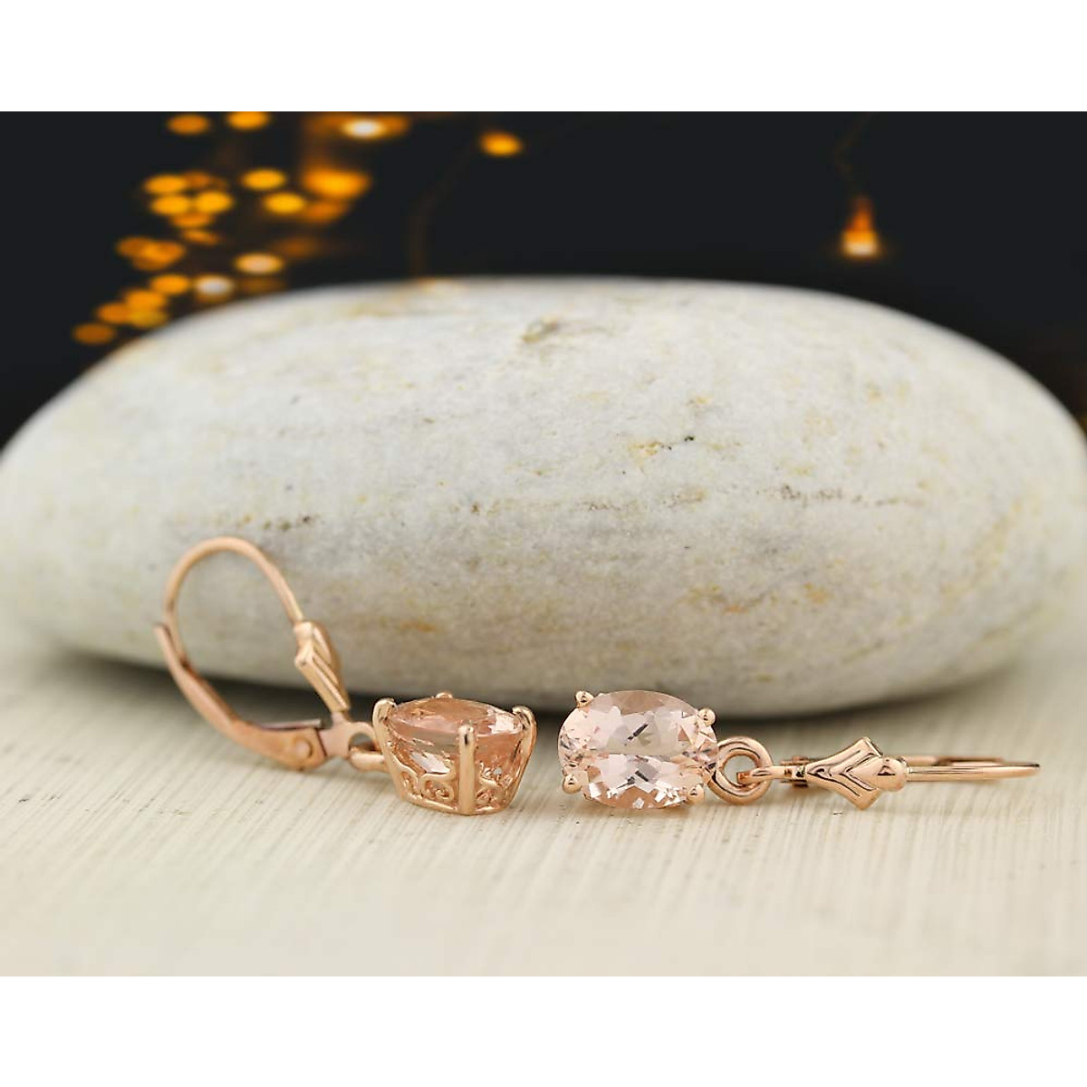 Solid 14k Rose Gold Morganite Dangle Lever back Earrings