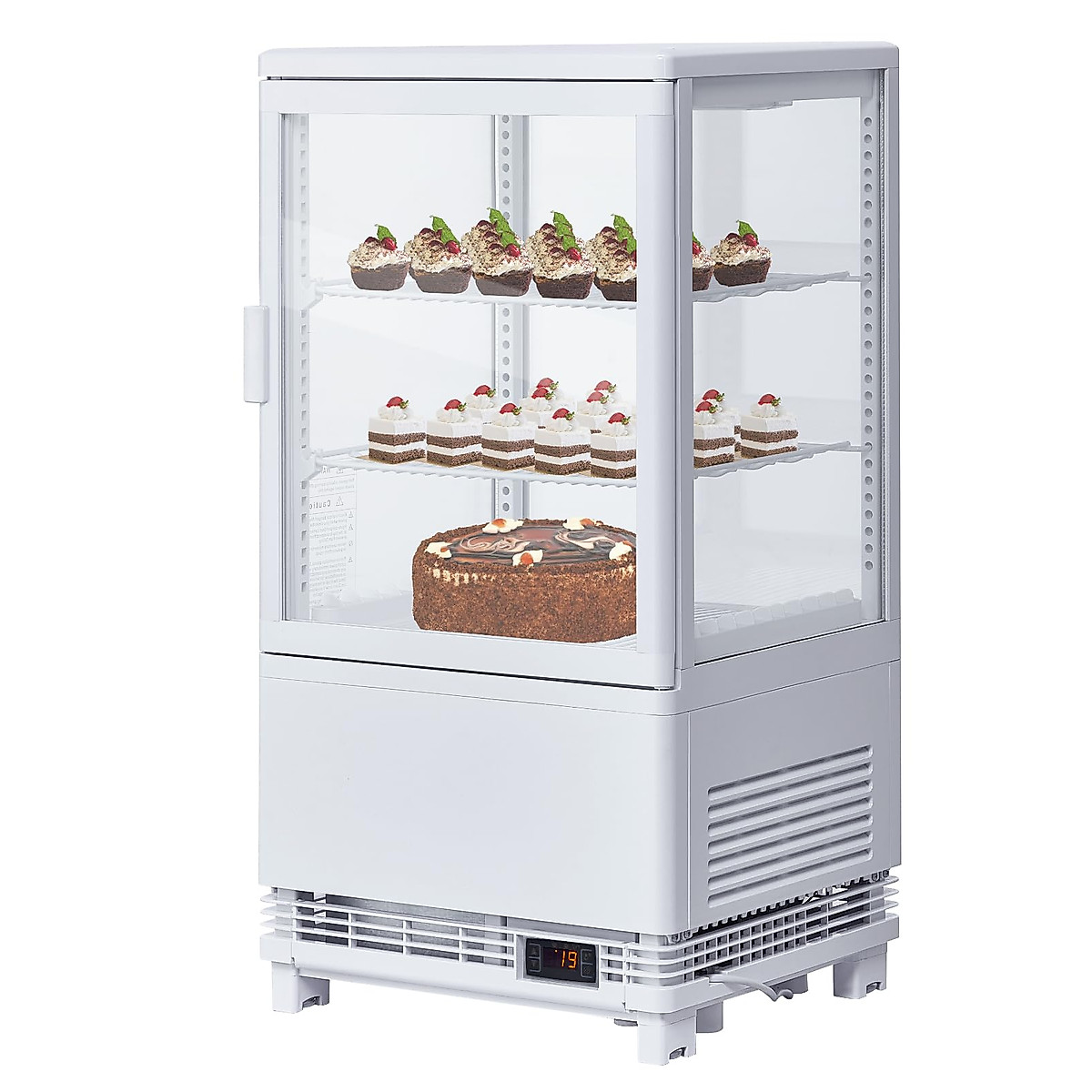 EastVita Display Commercial Refrigerator Case，2.1 Cu.Ft Display Fridge Single-Door Pastry Display Case With Interior Led Lighting, Double-Layered Glass Bakery Display Refrigerator 白色