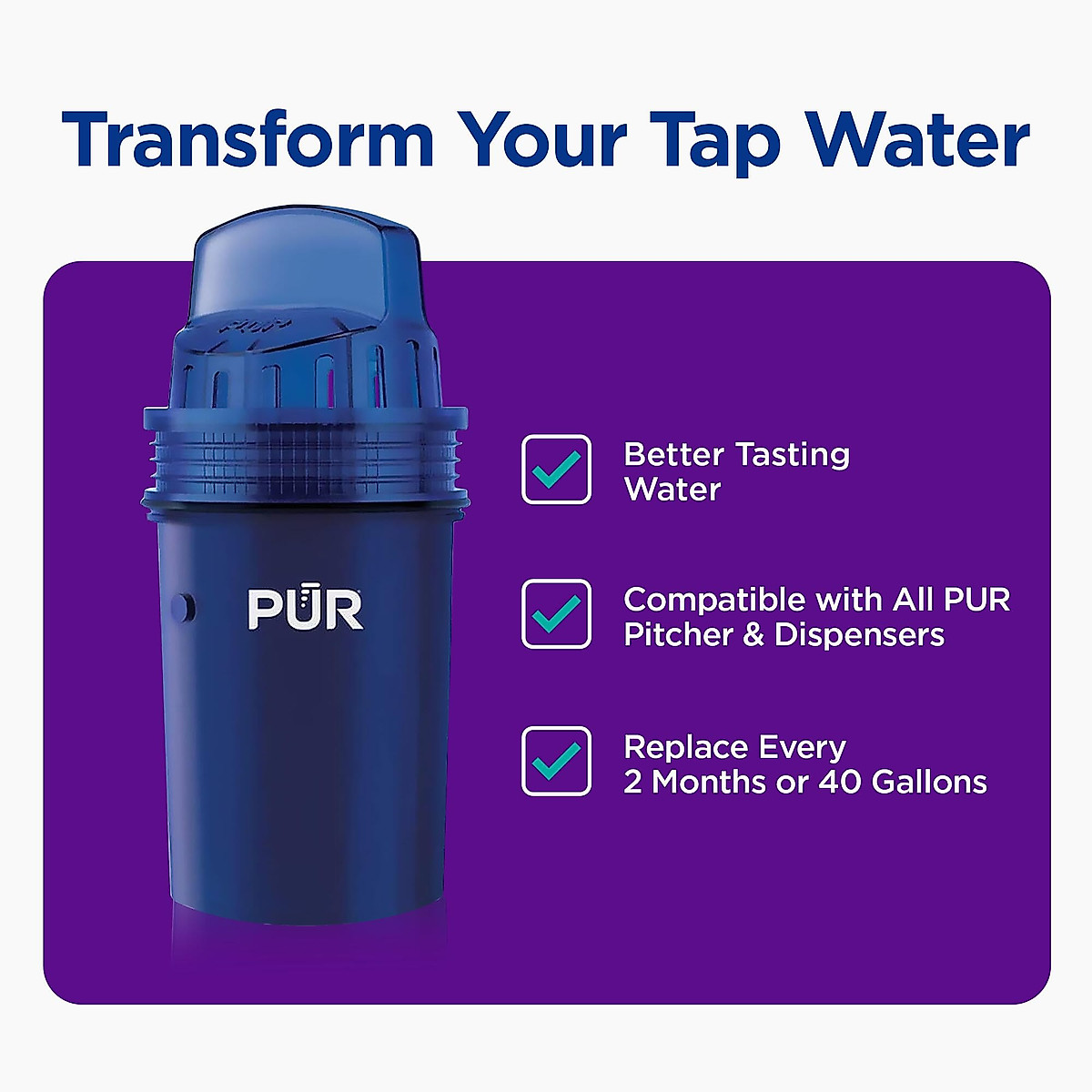 PUR Water Pitcher Replacement Filter (Pack of 4), Blue – Compatible with all PUR Pitcher and Dispenser Filtration Systems, PPF900Z