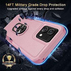 WRJ Compatible with Moto G Stylus 5G 2023 Case with Screen Protector,[Military Grade][Shockproof Protection][Built-in Ring Kickstand] Heavy Duty PC+TPU Dual Layer Case Cover-Girly Pink