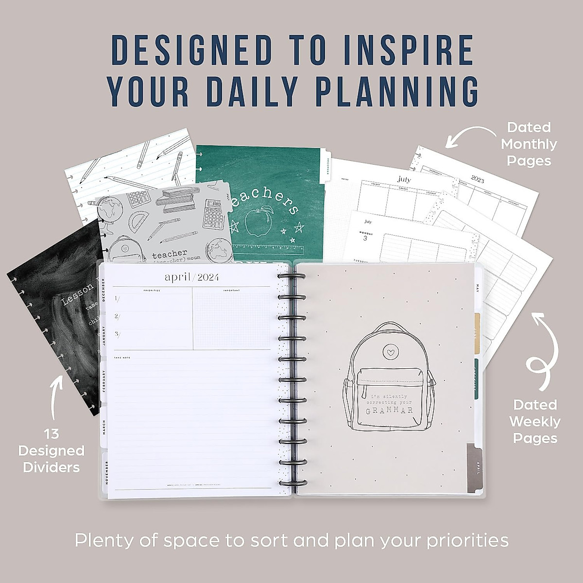 Happy Planner Disc-Bound School Planner and Calendar, 12-Month Daily, Weekly, and Monthly July 2023–June 2024 Planner, Vertical Layout, Mail Call Theme, Big Size, 8 1/2 Inches by 11 Inches