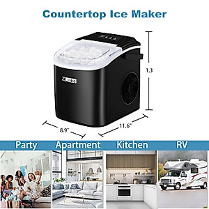 Countertop Ice Maker, Ice Maker Machine 6 Mins 9 Bullet Ice, 26.5lbs/24Hrs, Portable Ice Maker Machine with Self-Cleaning, Ice Scoop, and Basket (Black)