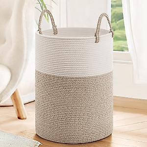 INDRESSME Large Laundry Hamper, Baby Laundry Hamper for Toys, Tall Woven Laundry Basket for Clothes, Blanket Storage Basket for Living Room, 19.7 x 13.8 inches, Light & Brown