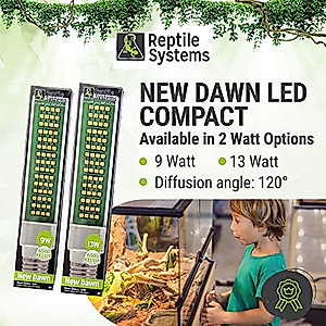Reptile Systems New Dawn LED Compact Lamp, 6.69”: 6500K, 13W – Full Spectrum LED Luminaire Lighting for Natural Plant Growth in Terrariums, Vivariums, Hydroponics & Aquaponics