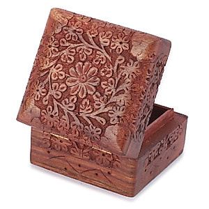 Ajuny Wooden Hand Carved Decorative Keepsake Box Jewelry Armoire Treasure Chest Trinket Holder Storage Travel Organiser Perfect Unique Gifts Ideas for Men and Women
