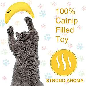 Sotiff 4 Pieces Catnip Toys Yellow Banana Cat Chew Catnip Toys Kitten Interactive Toy Reliable Catnip Filled Cat Toys for Indoor Cats Kittens Chewing Biting Grinding Claw