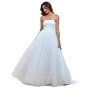 Ever-Pretty Women's Strapless A-line Empire Waist Tulle Elegant Simple Wedding Dress White US04