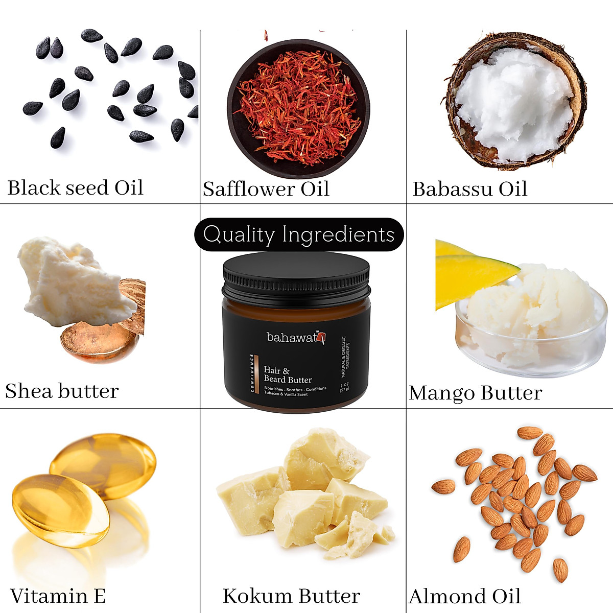 BAHAWAT Hair & Beard Butter for Men Leave-in Conditioner - Tobacco & Vanilla - Strengthen & Soften While Relieving Itch – Made in USA -Organic Natural Ingredients | The Best Beard Butter - 2 oz.