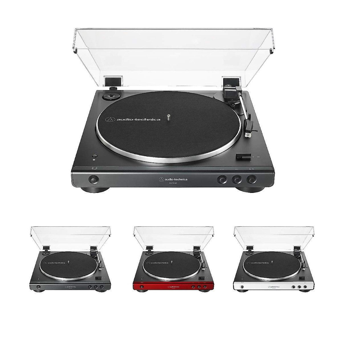 Audio-Technica AT-LP60XBT Fully Automatic Bluetooth Belt-Drive Stereo Turntable with Dust Cover, Die-cast Aluminum Platter Bundle with 3-Inch Powered Bluetooth Studio 20W Monitors Pair (2 Items)