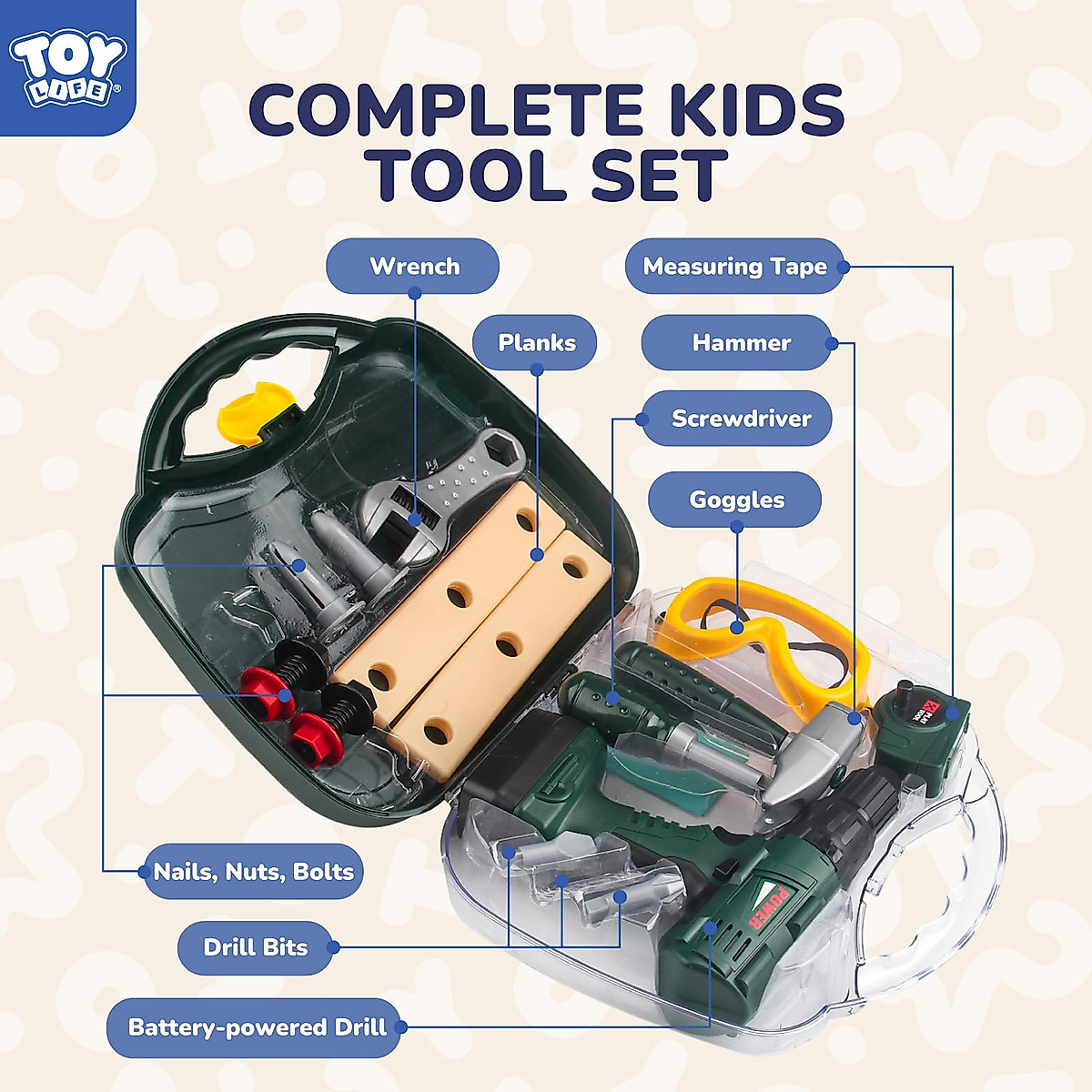 STEAM Life Kids Toddler Tool Set for Boys with Electric Toy Drill, Toy Tool Set for Toddlers, Kids Tool Box with Toy Hammer, Baby Tool Set, Tool Set for Kids Ages 3-5, Kids