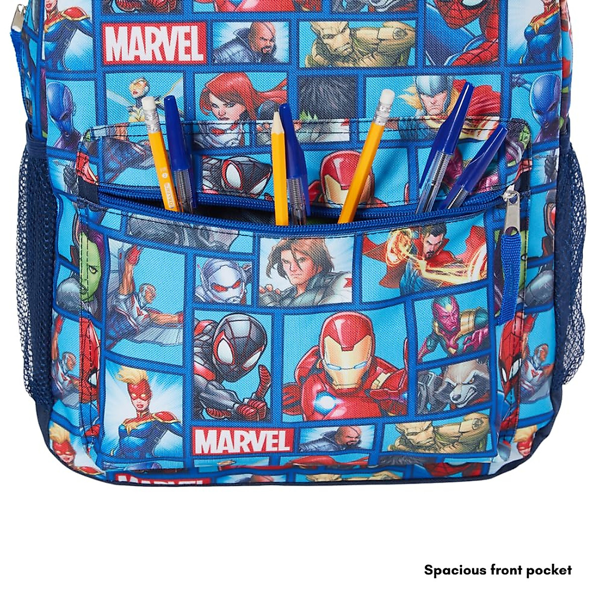 Marvel Comics Avengers Iron Man, Thor, Captain Marvel, Spiderman Backpack for Kids, 16 inch