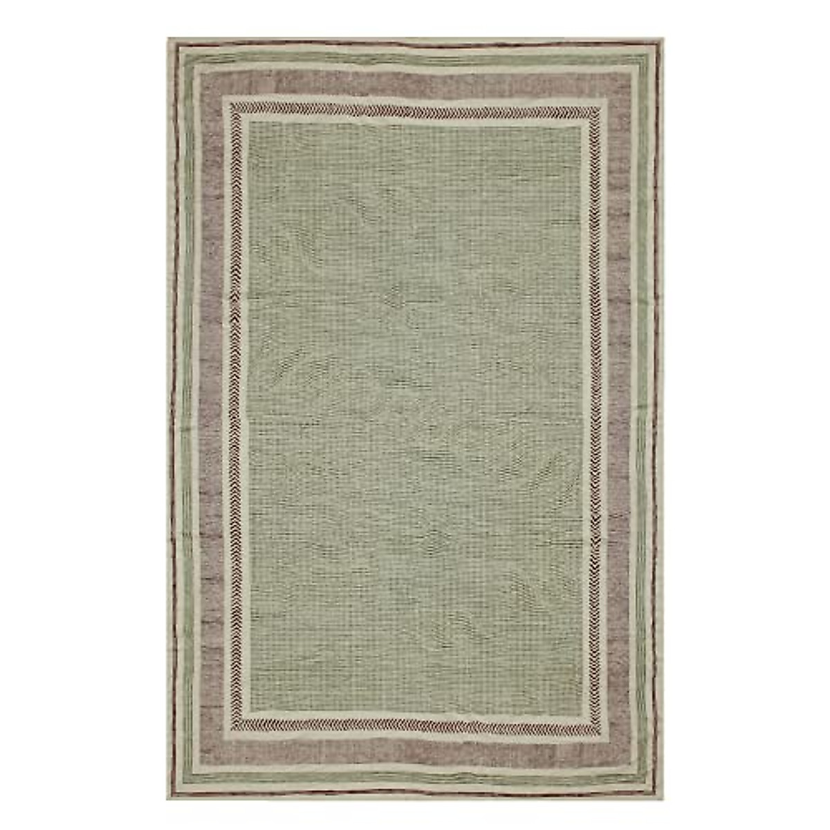 Casavani Hand Block Printed Cotton Dhurrie Geometric Green & Brown Area Rug Doormat Floor Rug Indoor Area Rugs for Bedroom Living Room Laundry Room 6x6 Feet Square
