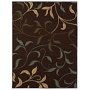Ottomanson Ottohome Collection Non-Slip Rubberback Leaves Design 3x5 Indoor Area Rug, 3'3" x 5', Brown