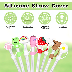8PCS Straw Cover Resuable Silicone Straw Tip Covers 10mm Straw Covers Cap Cute Straw Toppers Fit for Stanley 30 40 oz Tumbler with Handle Tumbler Cups Straw Protector Tips Lids Accessories