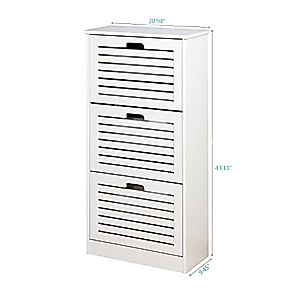 SSLine Modern White Shoe Cabinet with 3 Flip Down Storage Shelves Free-Standing Shoe Rack Compact Wood Shoe Storage Organizer for Entryway Hallway Doorway Closet