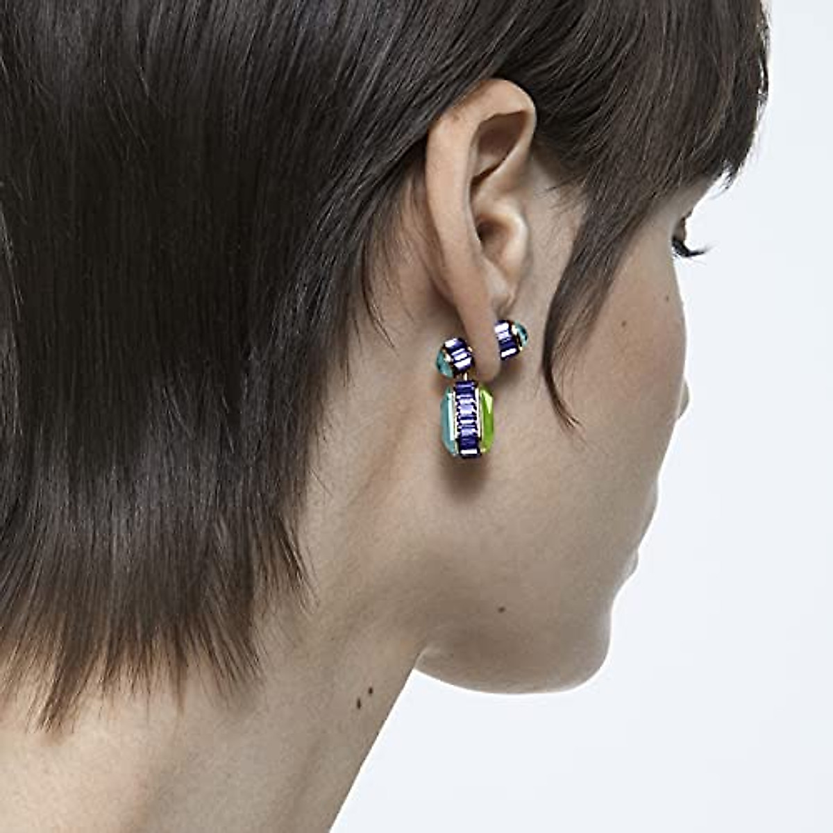 SWAROVSKI Chroma Asymmetrical Reversible Drop Earrings, Multicolored Crystals on a Gold-Tone Finish Setting, Part of the Swarovski Chroma Collection