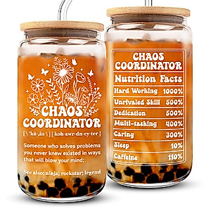 HEXMOZ Chaos Coordinator Gifts for Women, Boss Lady - Boss Day Gifts - Thank You, Appreciation Gifts for Coworkers, Leaders, Managers, Nurses, Assistants, Friends - Office Gift Ideas - Glass Cup